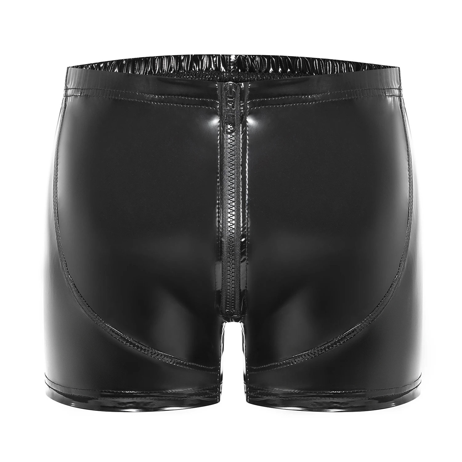 Mens Sexy Below Open Zipper Crotch Boxer Shiny Leather Underpants ...