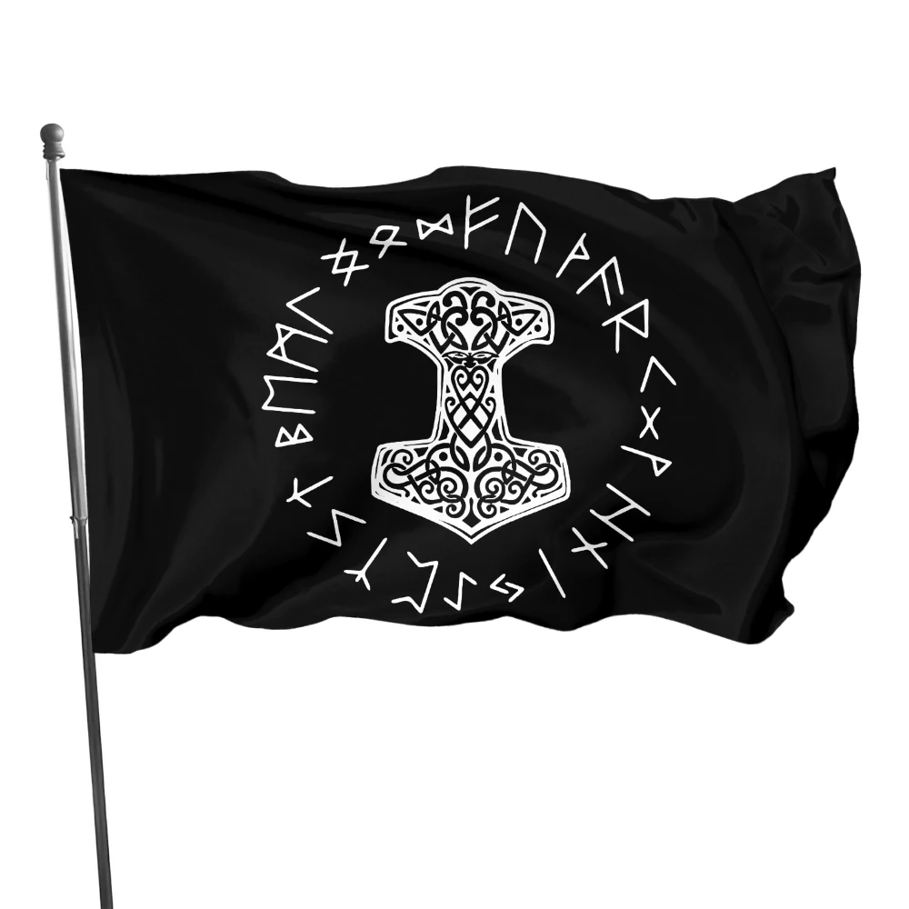 Vikings-Runes-Flag-The-Viking-hammer-of-Thor-Flags-Norse-Mythology ...