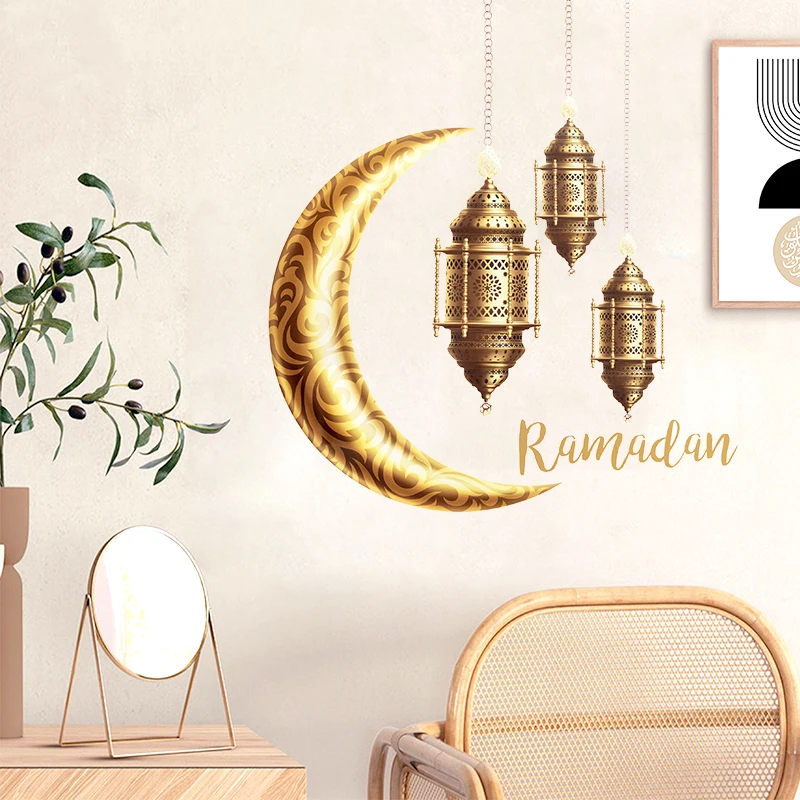 Ramadan Decoration Wall Stickers Eid Mubarak Lantern Moon Star Wall ...