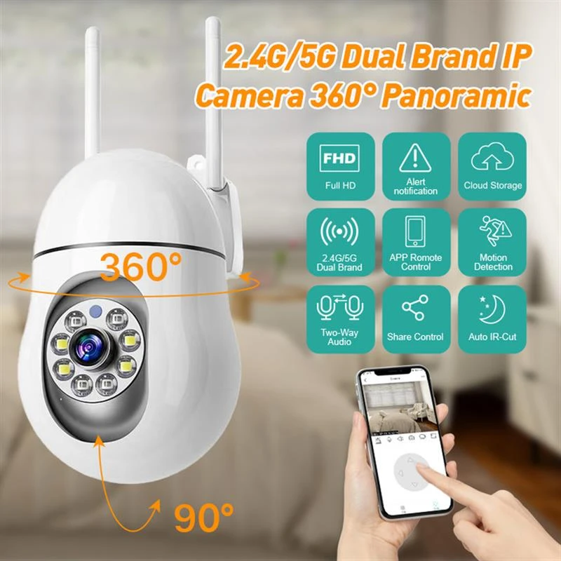 Home Security Camera 1080p HD Wifi 5G Dual Band 360 Degree IP Camera ...