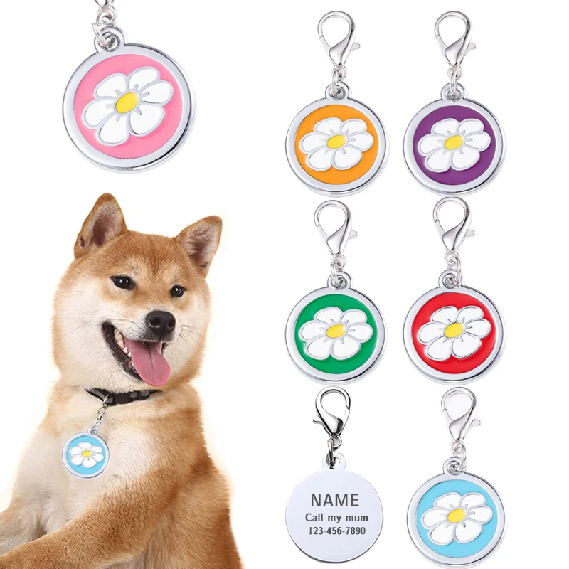 Cute-Flower-Dog-Tag-Round-Personalized-Cat-Brand-Pet-Dog-ID-Card-Custom ...