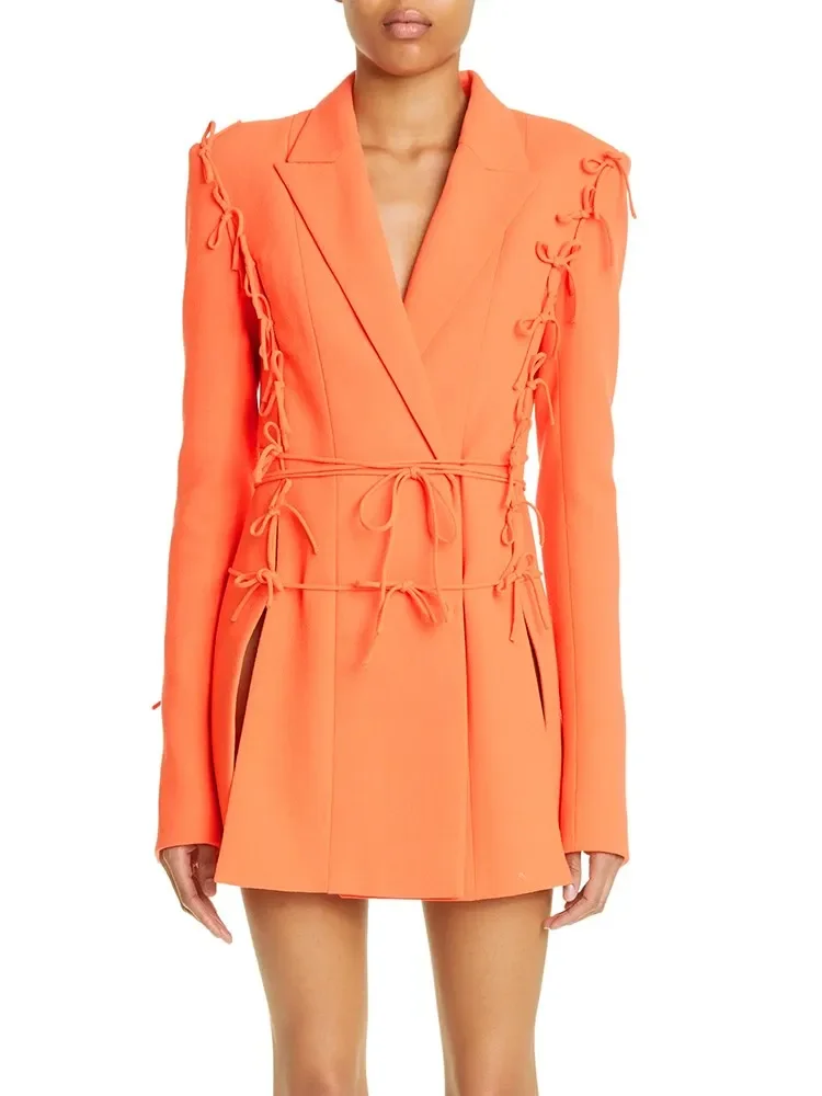 2024-New-Solid-Spliced-Bowknot-Casual-Blazers-Women-Notched-Collar-Long ...