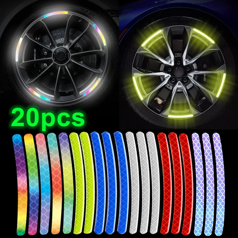 20PC Car Wheel Hub Reflective Sticker Rainbow Fluorescence Luminous ...
