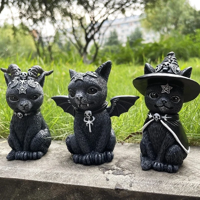 Garden-Witch-Cat-Sculpture-Gothic-Kitten-Decoration-Halloween-Magic-Cat ...