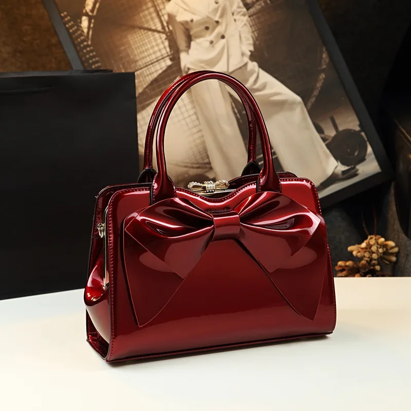 Patent-Leather-Handbags-For-Women-Purse-With-Bow-Satchel-Top-Handbags ...