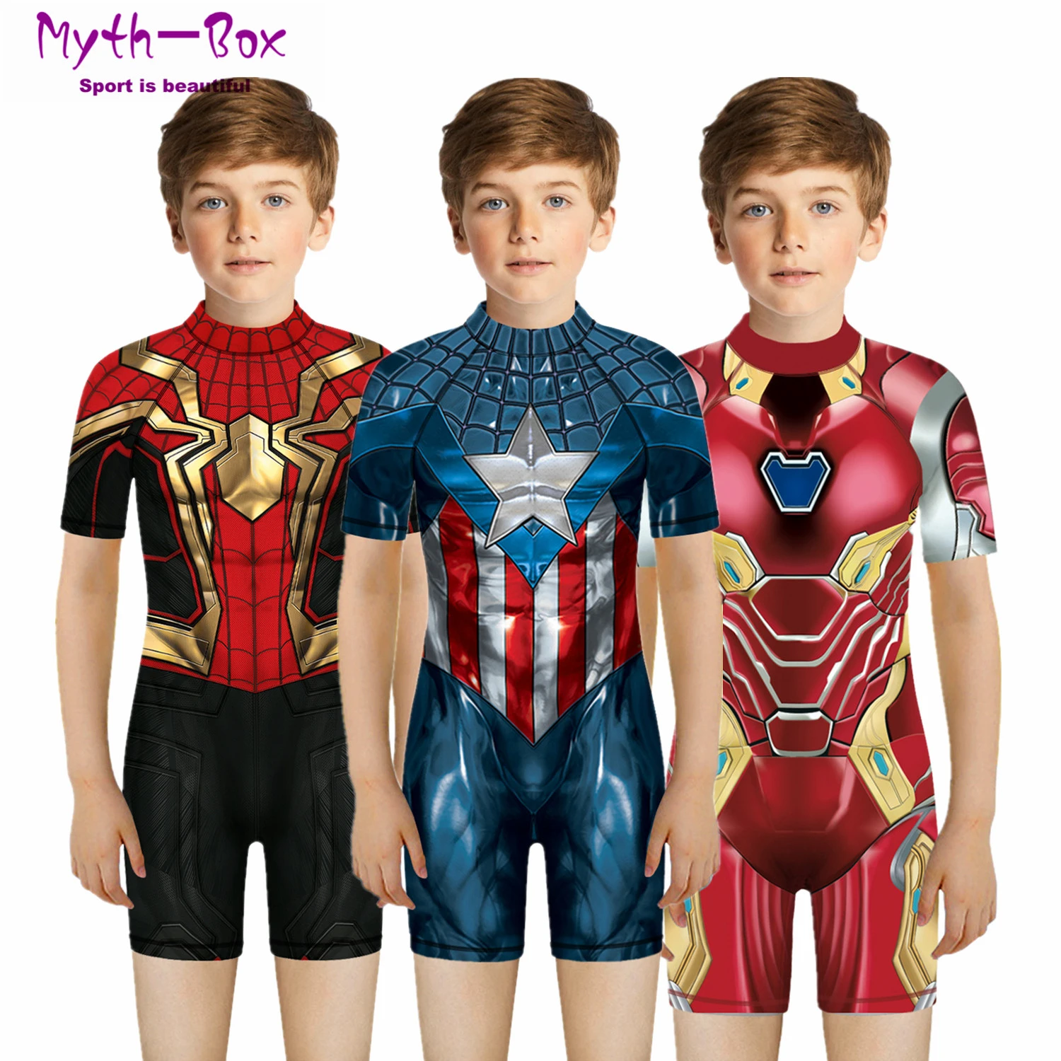 Children One Pieces Swimsuit Superhero 3D Print Playsuit Child Short ...