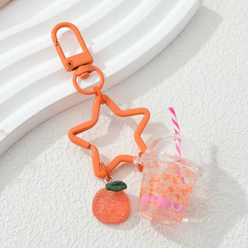 Cartoon Keychains Cute Orange Fruit Juice Key Rings For Women Girls ...