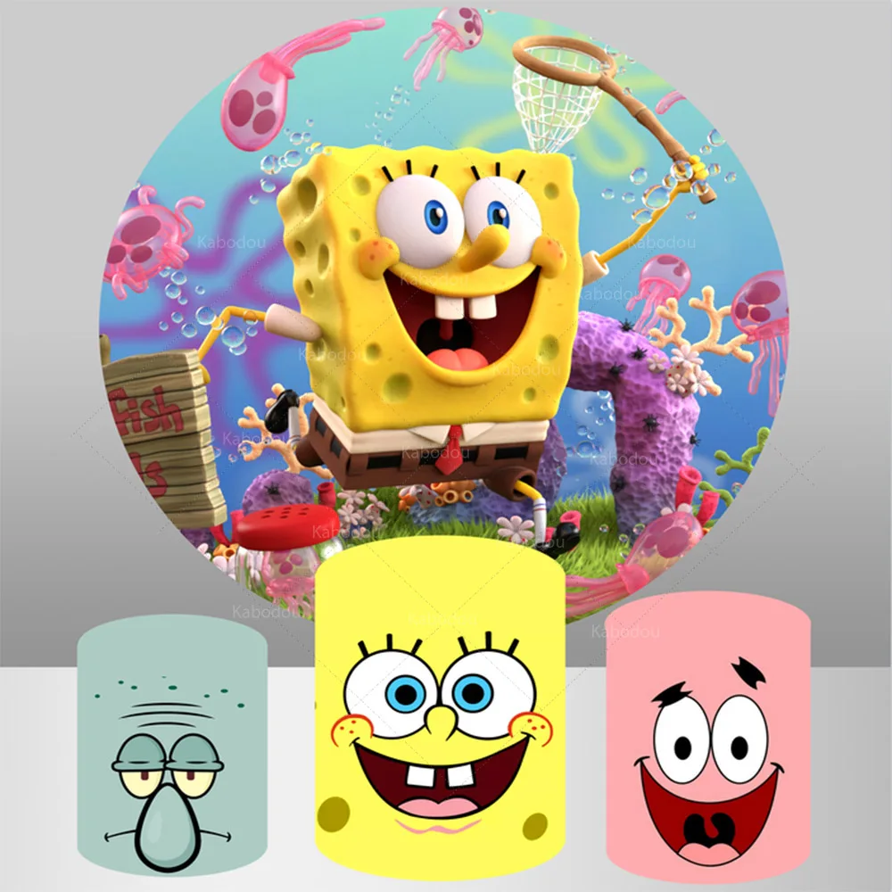 Sponge-Bob-Backdrop-Round-Covers-Decoration-Kids-Happy-Birthday-Party ...