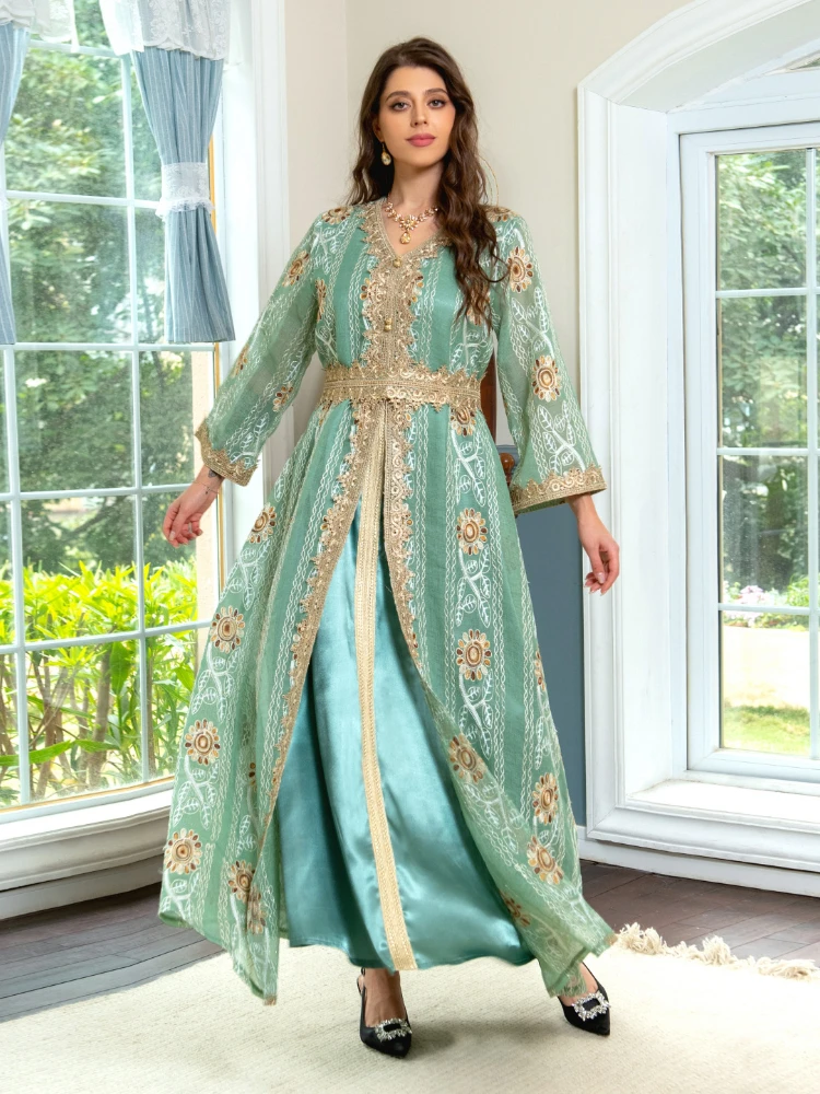 Eid-Muslim-Party-Dress-Dubai-Abaya-Women-embroidery-Saudi-Arab-Mesh ...