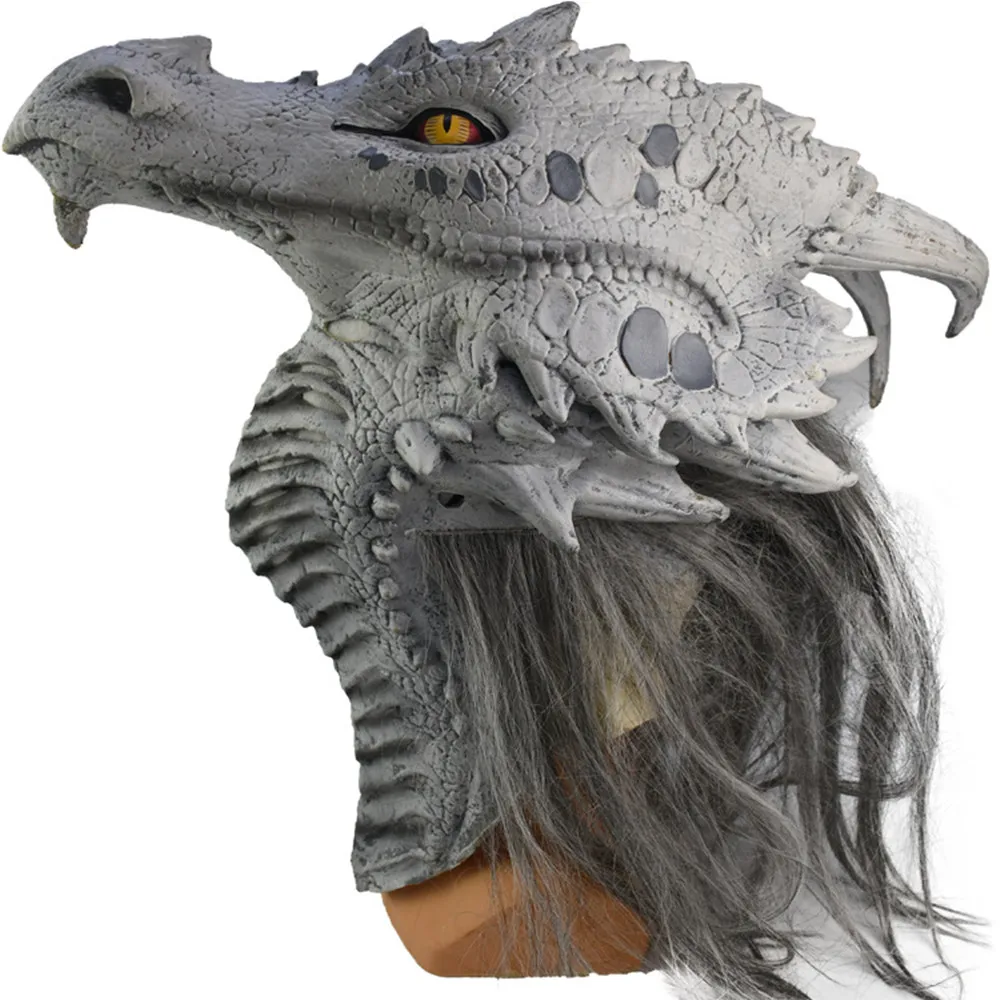 Full-Head-Dragon-Mask-with-Hair-Latex-Animal-Head-Mask-Creepy-prank ...