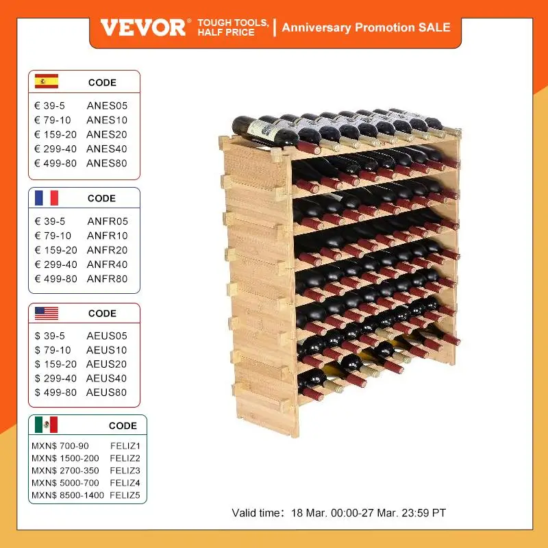 VEVOR 48/72 Bottle Stackable Modular Wine Rack Free Standing Wine ...