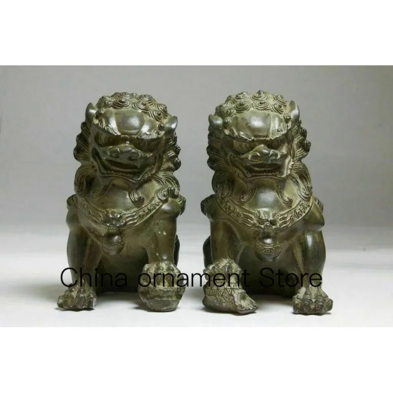 Estatua-de-bronce-antiguo-Fengshui-guardi-n-Fu-Foo-perros-Le-n-puerta ...