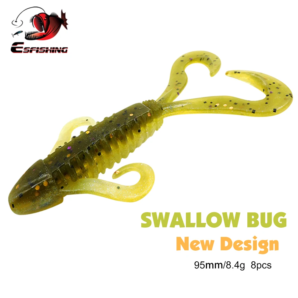 ESFISHING-NEW-Craw-Lure-Swallow-Bug-95mm-8pcs-Fishing-Bait-Soft-Plastic ...
