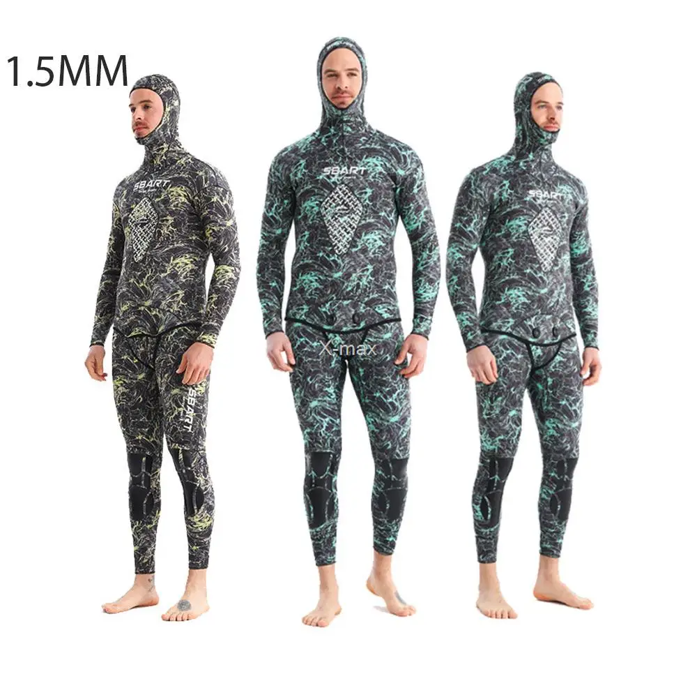 1.5mm Camouflage Wetsuit Long Sleeve Fission Hooded 2 Pieces Of ...