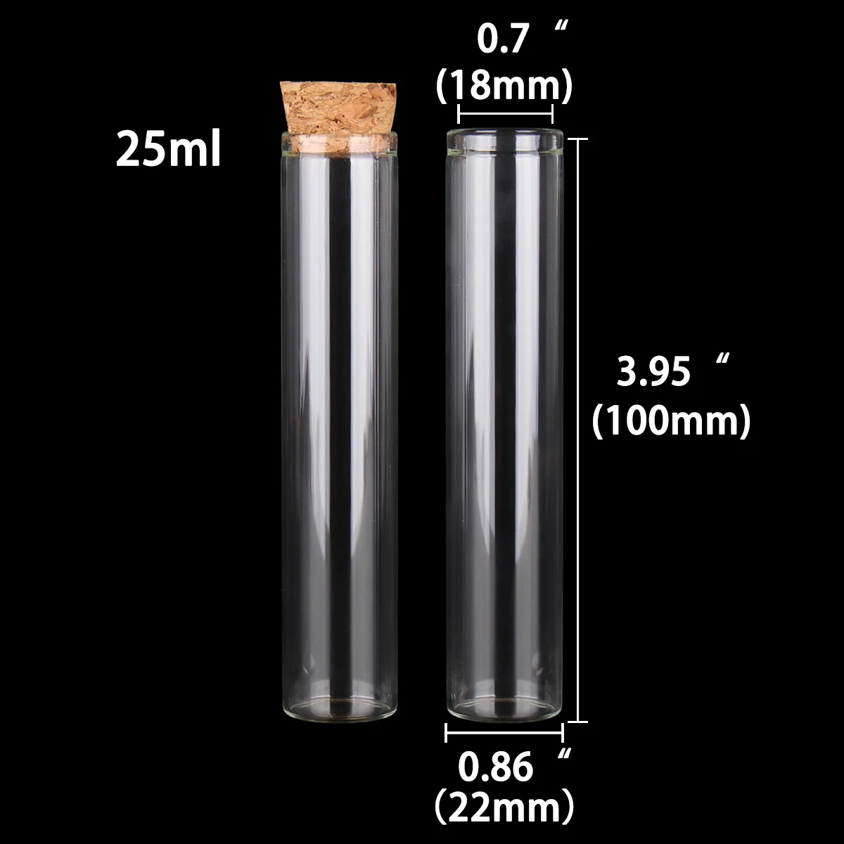 10 Pieces 25ml Test Tubes with Cork Stopper 22*100mm Glass Tubes ...