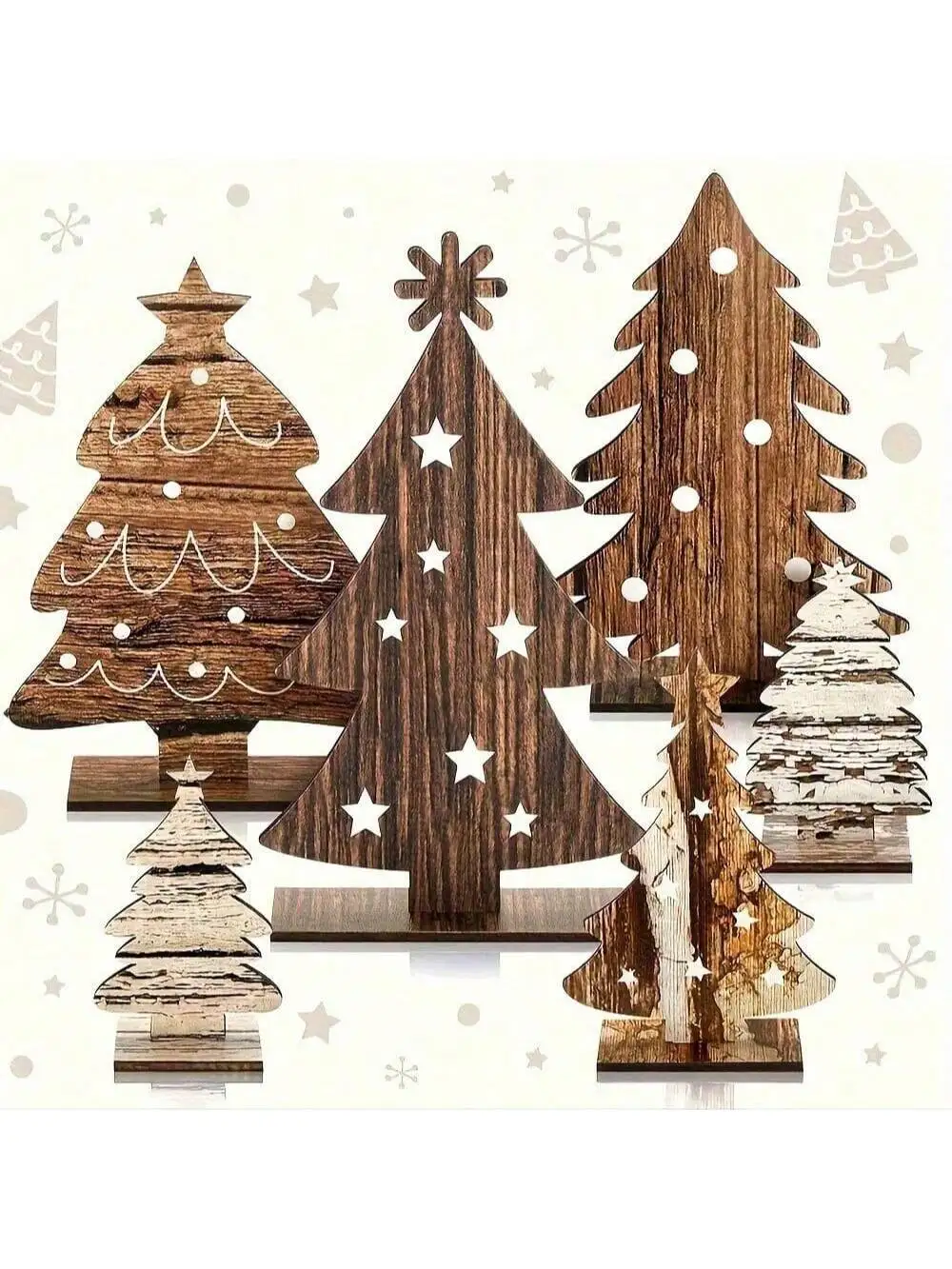 6pcs Christmas Wooden Christmas Tree Decorations, Rustic Style Wooden ...