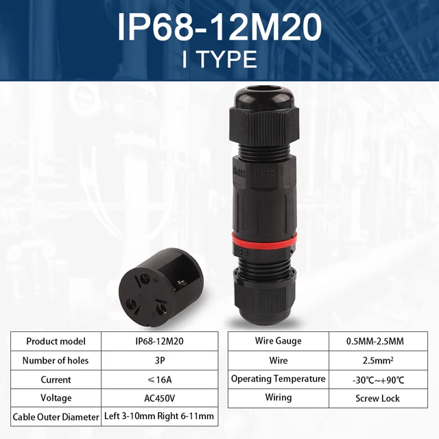 IP68 I/Y/T Shape M20/M25 Waterproof Connector 2/3/4/5 Pin Screw ...