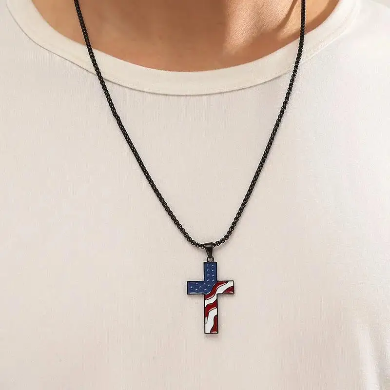 Flag Day Gift Stainless Steel Usa Flag Pendant Necklace Jewelry For Men ...