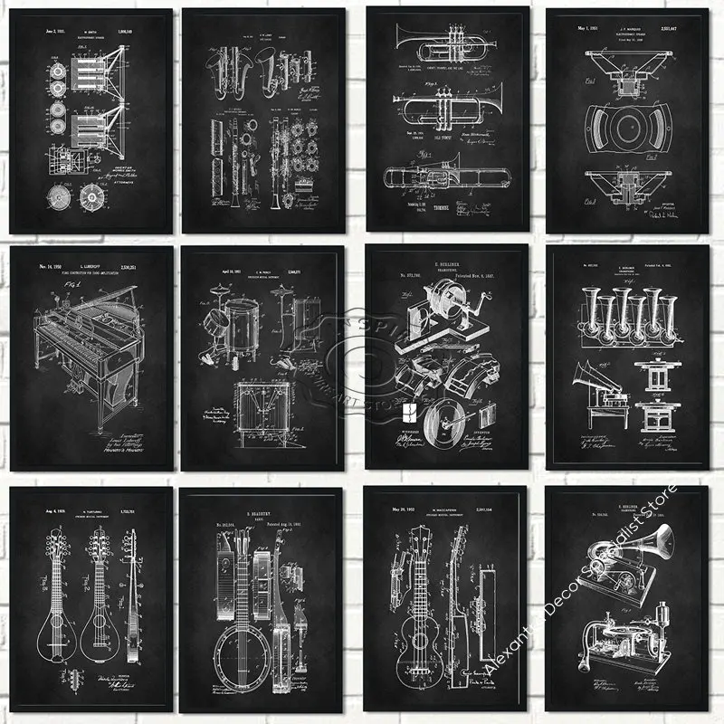 Vintage-Violin-Guitar-Piano-Blueprints-Posters-Musical-Instrument ...