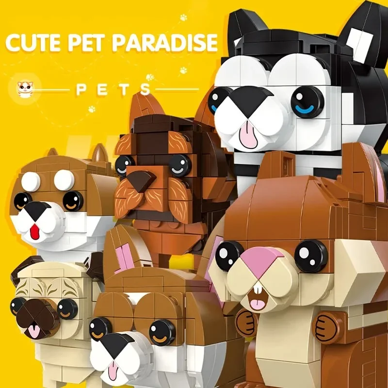 Animal Series Building Block Toys Husky Corgi Cute Pet Model Bricks ...