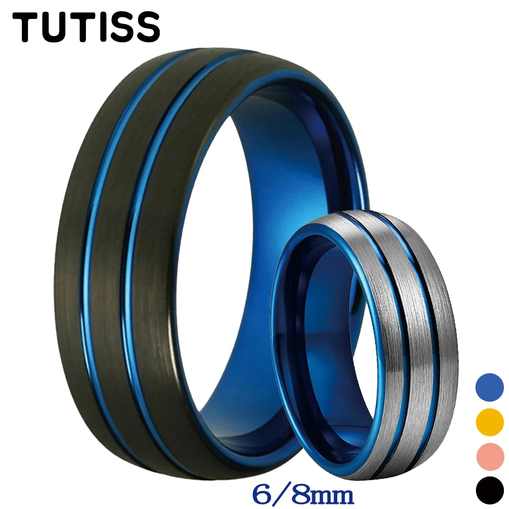 TUTISS-8mm-Men-Women-Grooved-Wedding-Band-Tungsten-Carbide-Ring-Domed ...