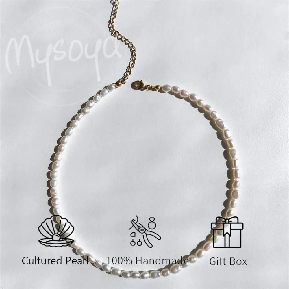 MYSOYA White Baroque Freshwater Pearl Necklace 5-6mm with Gift Box for ...