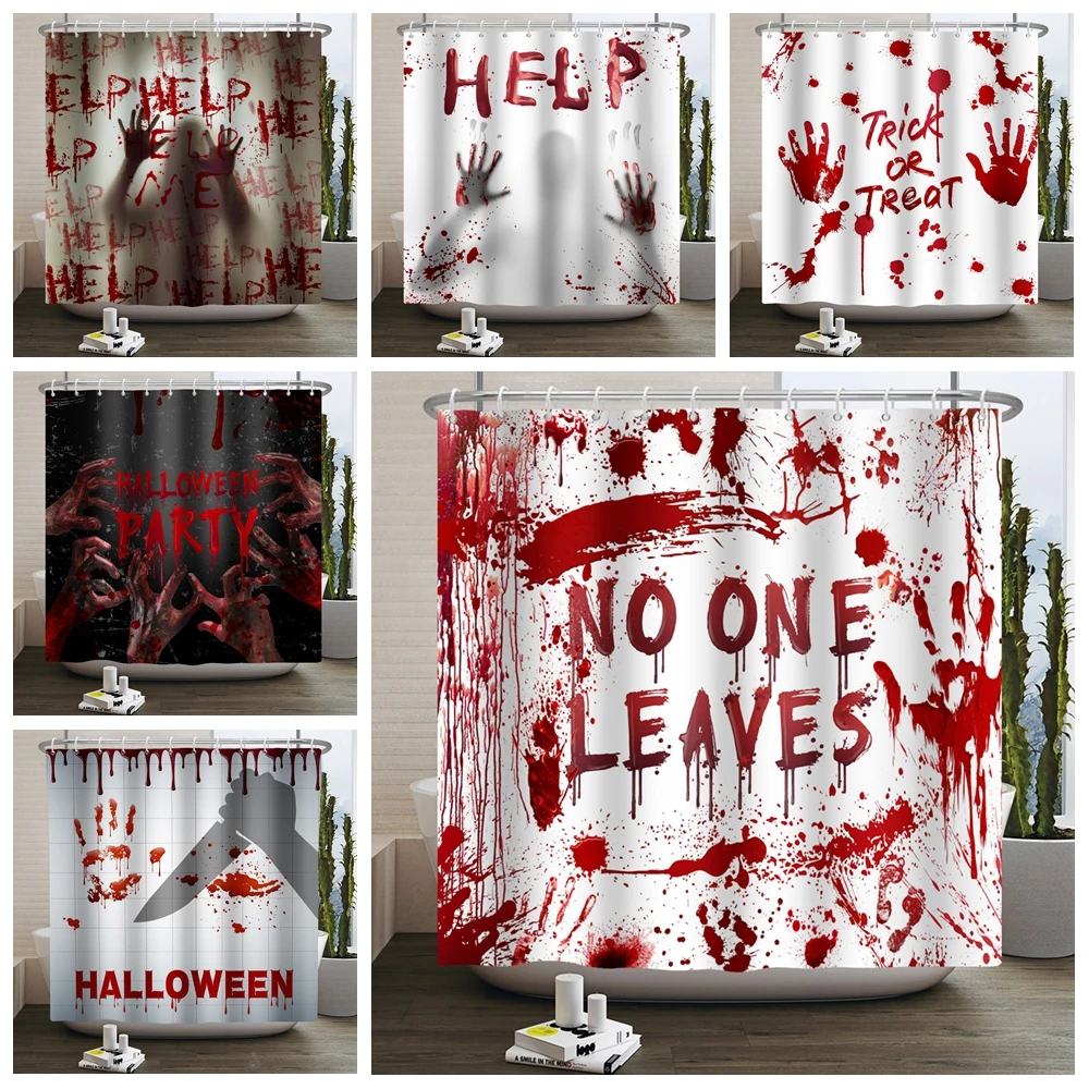Halloween Shower Curtain Horror Night Bloody Hands Spooky Zombie Skull ...