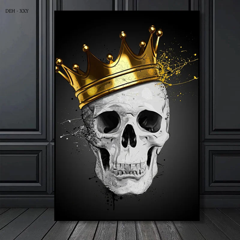 King-Skull-with-Golden-Crown-Art-Canvas-Painting-Gold-Kull-Luxury ...