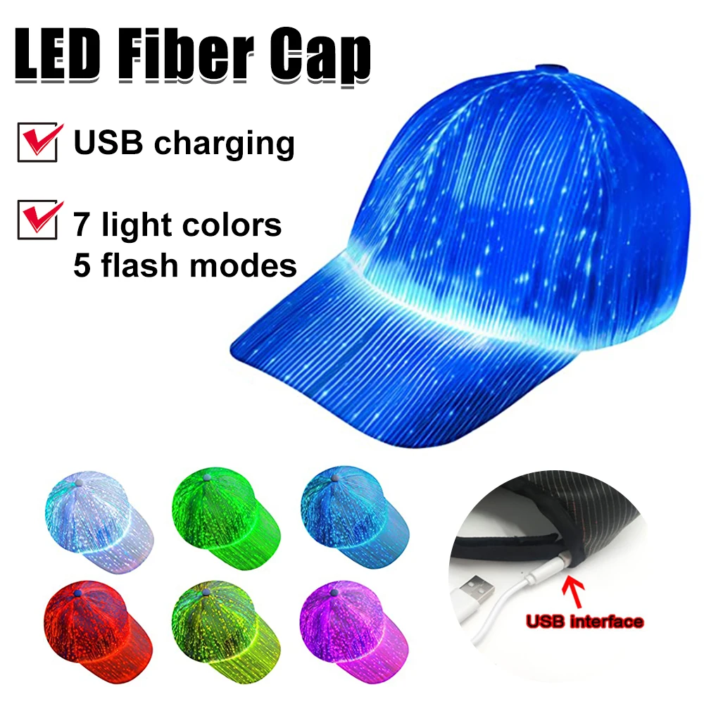 LED Fiber Lighting Baseball Cap Outdoor Sun Protection Performance Cap ...