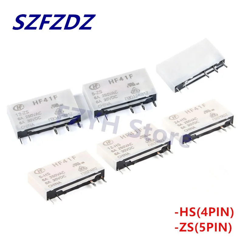 5Pcs New Original HF41F-5-ZS HF41F-12-ZS HF41F-24-ZS HF41F 5V 12V 24V-HS 4PIN 5PIN 6A Industrial ...