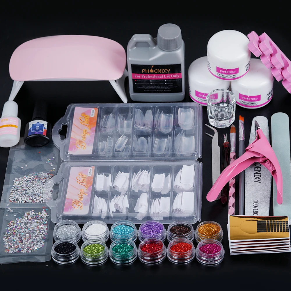 Acrylic Nail Kit Powder 3d Tips Glass Cup Nail Brush Crystal Polymer
