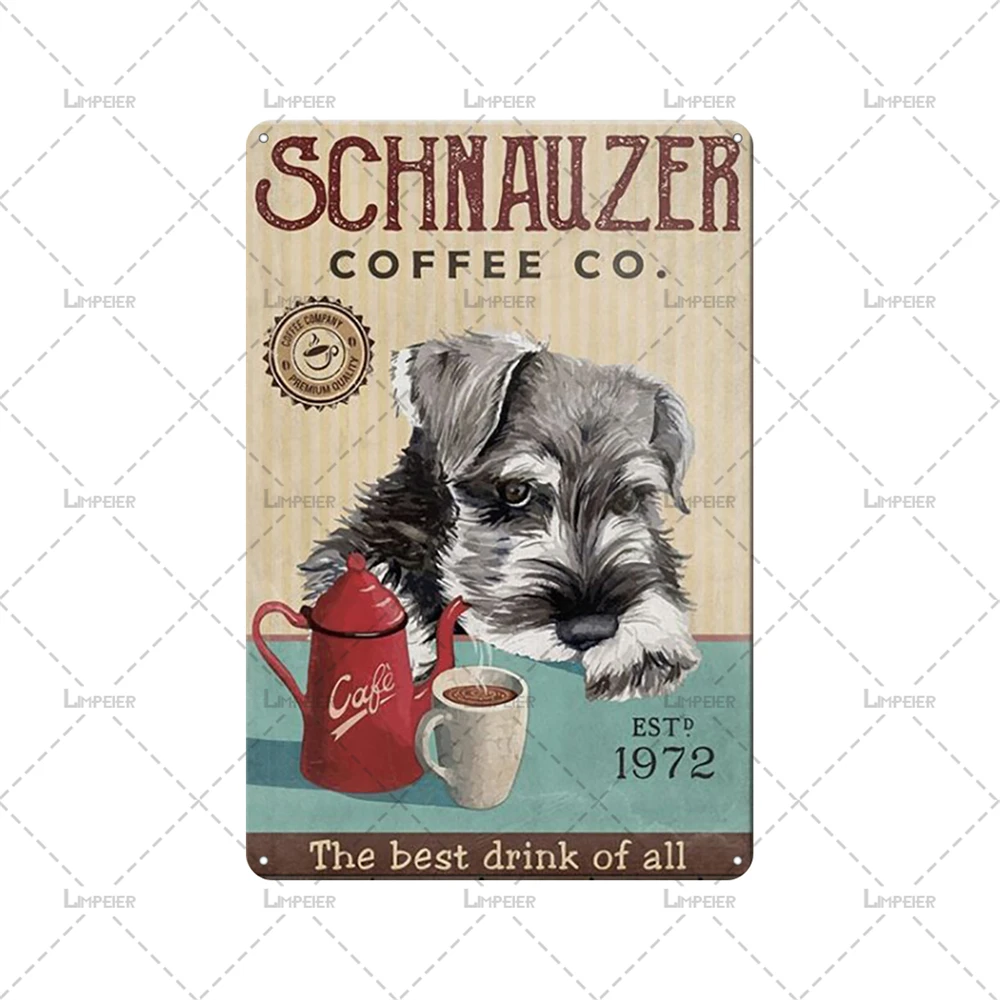 Schnauzer Dog Metal Sign Dachshund Coffee Metal Plate Vintage Style Wa ...