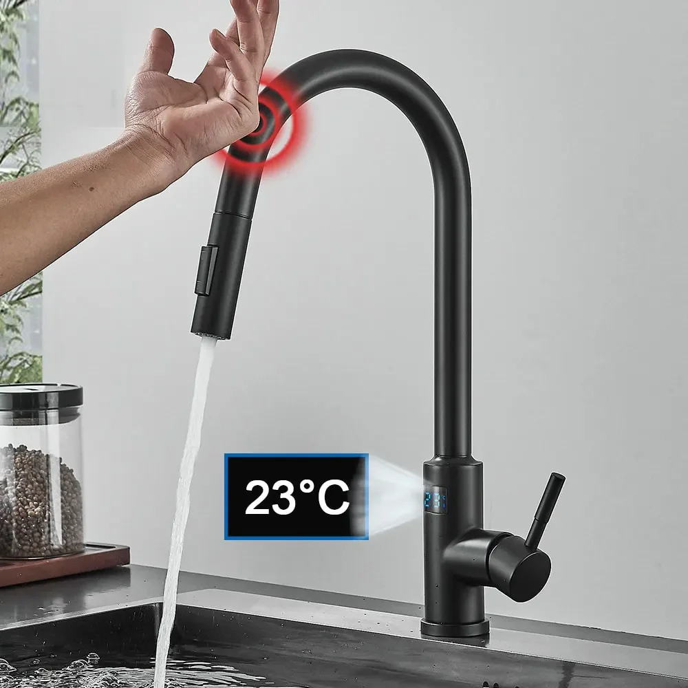 Digital-Temperature-Display-Sensor-Kitchen-Faucet-Black-Sense-Touch ...