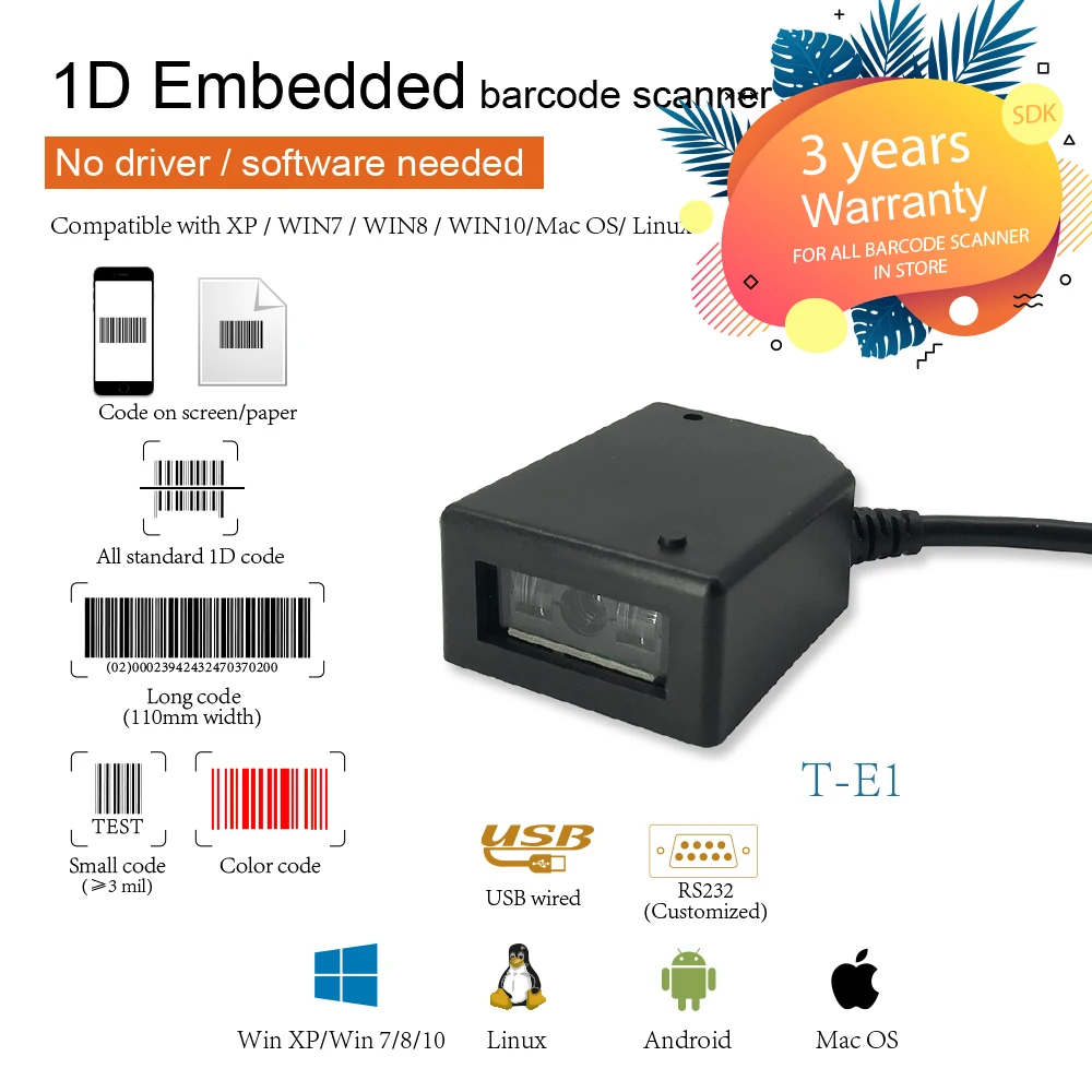 TEKLEAD-RS232-Serial-2D-USB-Barcode-Scanner-CCD-1D-QR-Code-Reader-Mini ...