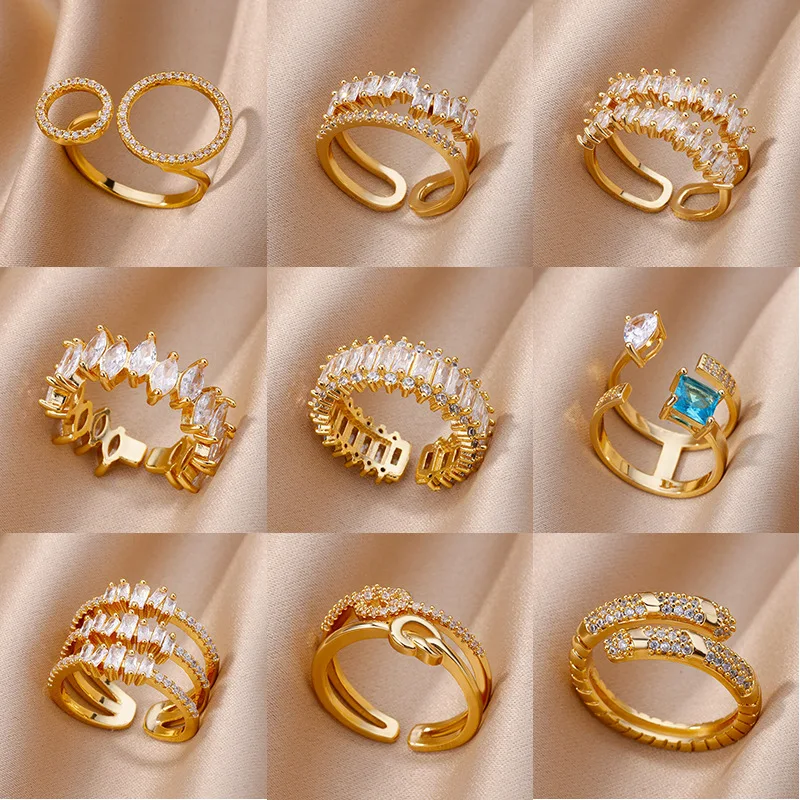 Multilayer-female-Rings-Gold-Color-copper-zircon-light-luxury-Rings-for ...