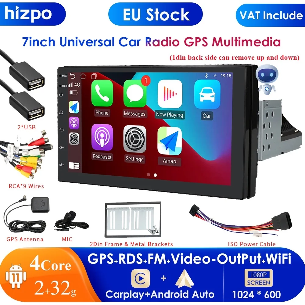 1din Car Radio Carplay Gps Navigation 7"ips Full Touch Screen 1 Din Android 11 Multimedia Player ...