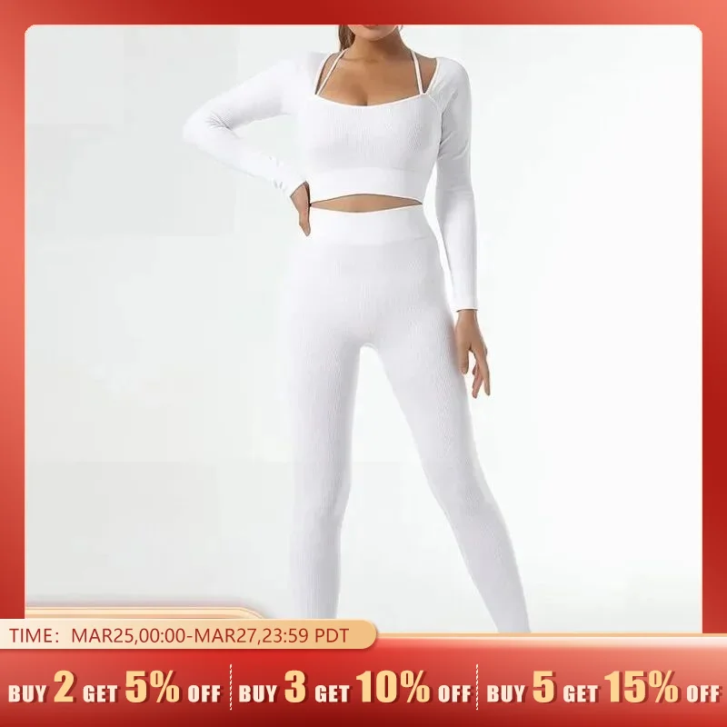 CZGUKE Seamless High Waist Leggings And Sports Long Sleeve Yoga Outfits Women Sexy Workout Set 2 ...