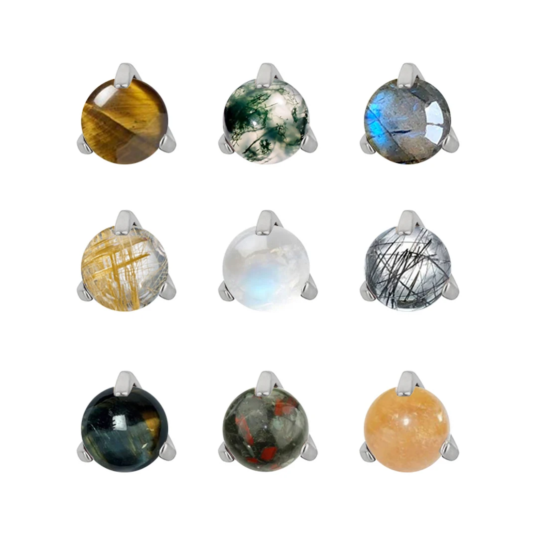ASTM-F136-Titanium-3-Prong-Set-Natural-Stone-Ball-Piercing-Tops-Nipple ...