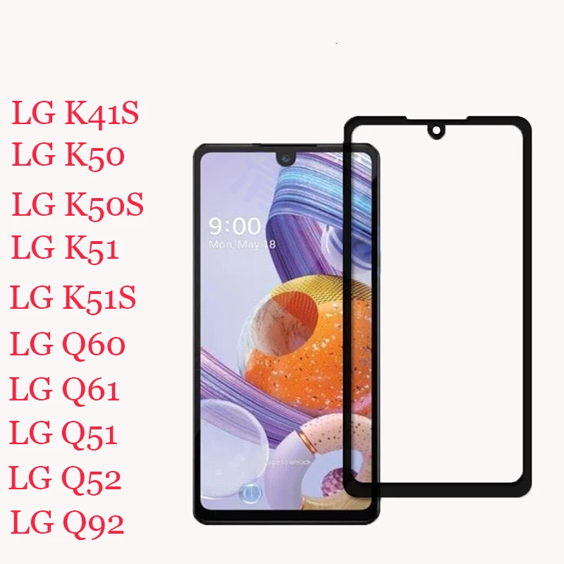 For LG K50 K50S K51 K51S Q60 Q61 Q51 Q52 Q92 K41S 9D Black Edge Screen Protector Tempered Glass ...