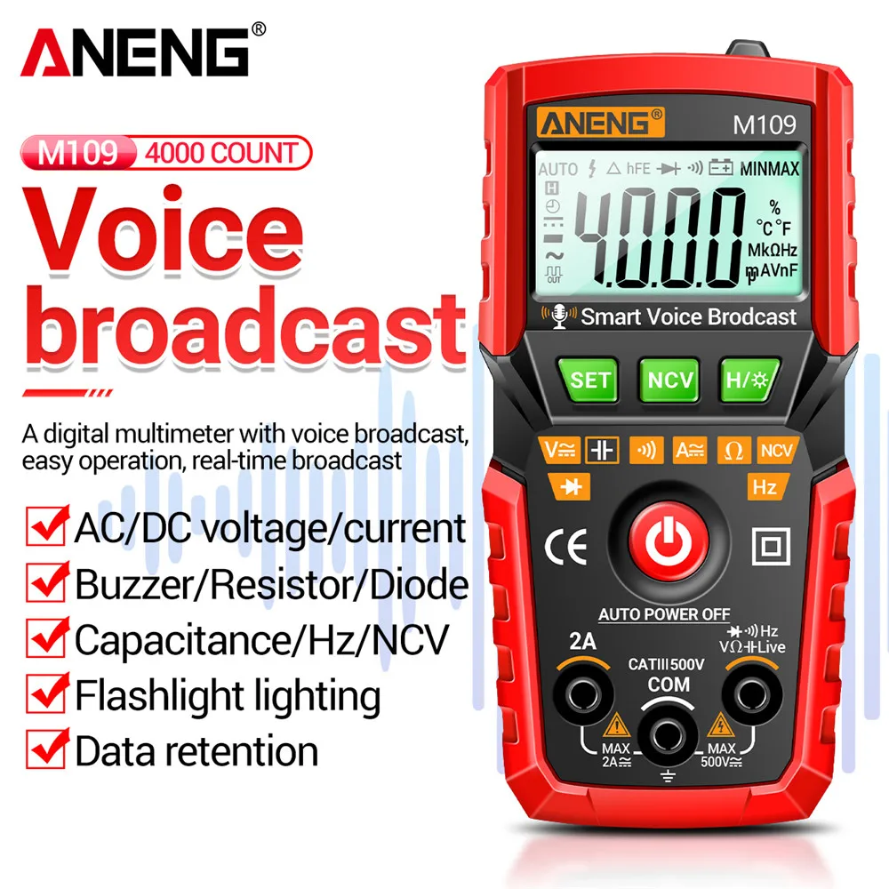 Aneng M109 Digital Multimeter 4000 Count Ac/dc Voltage Current Voice ...