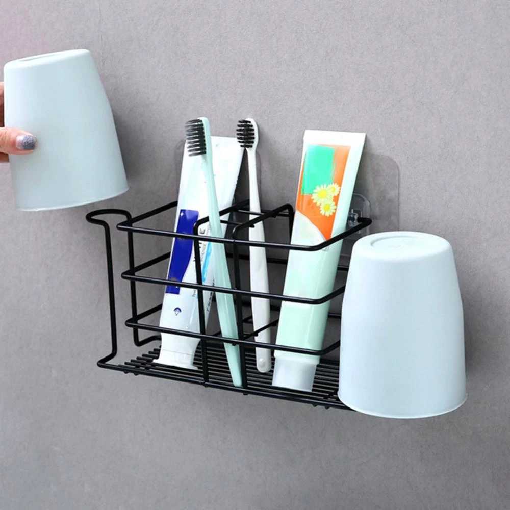 Wall-Mounted Metal Toothbrush Toothpaste Holder Punch-Free Paste Type ...