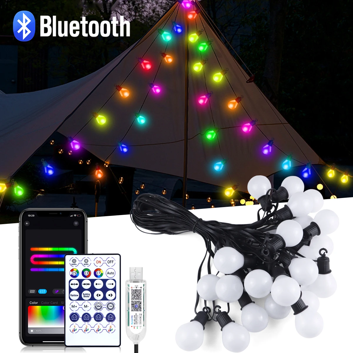 Bluetooth-Colorful-G40-LED-Bulb-String-15M-25-Blubs-Festoon-Fairy ...