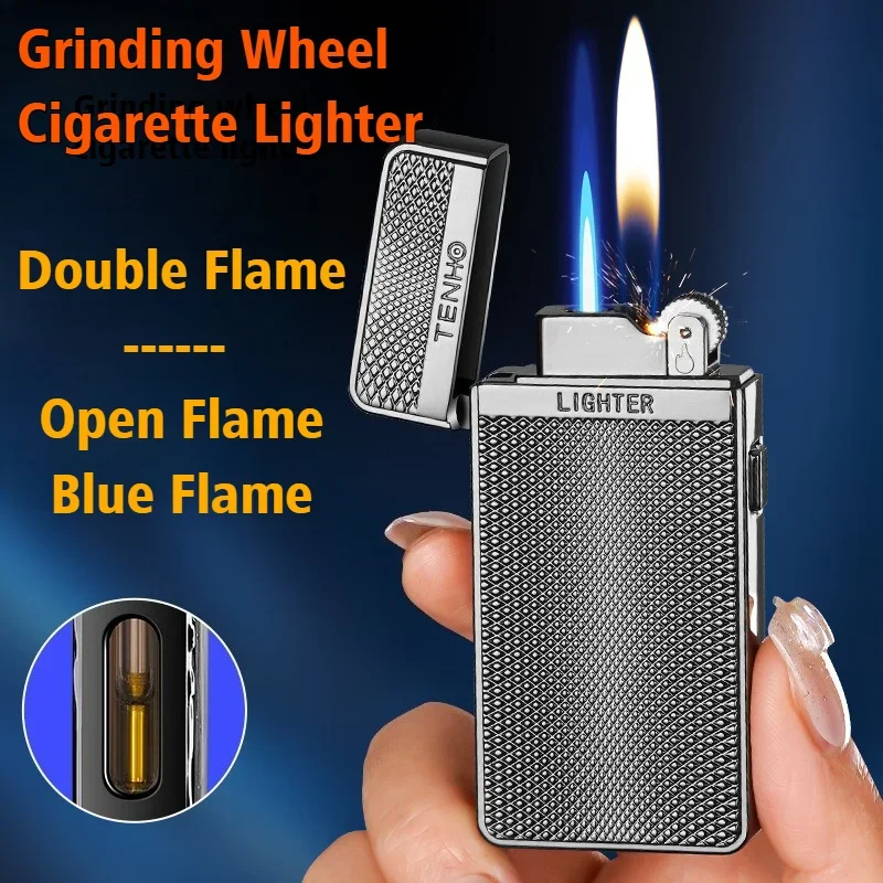 New Cigar Igniter Metal Lighter Double Fire Windproof Blue Open Flame ...