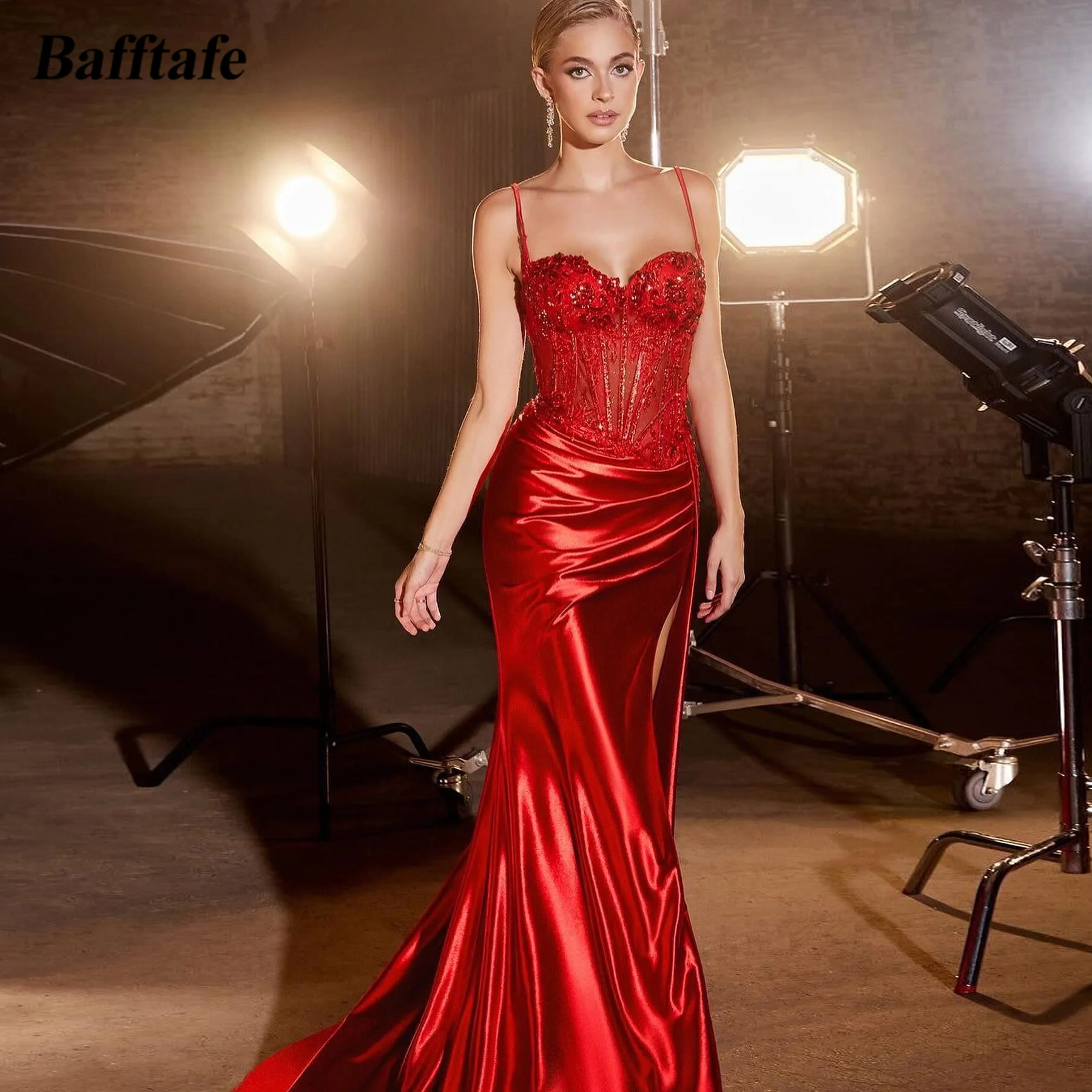 Red-Soft-Satin-Mermaid-Evening-Dresses-Customized-Appliques-Beaded ...