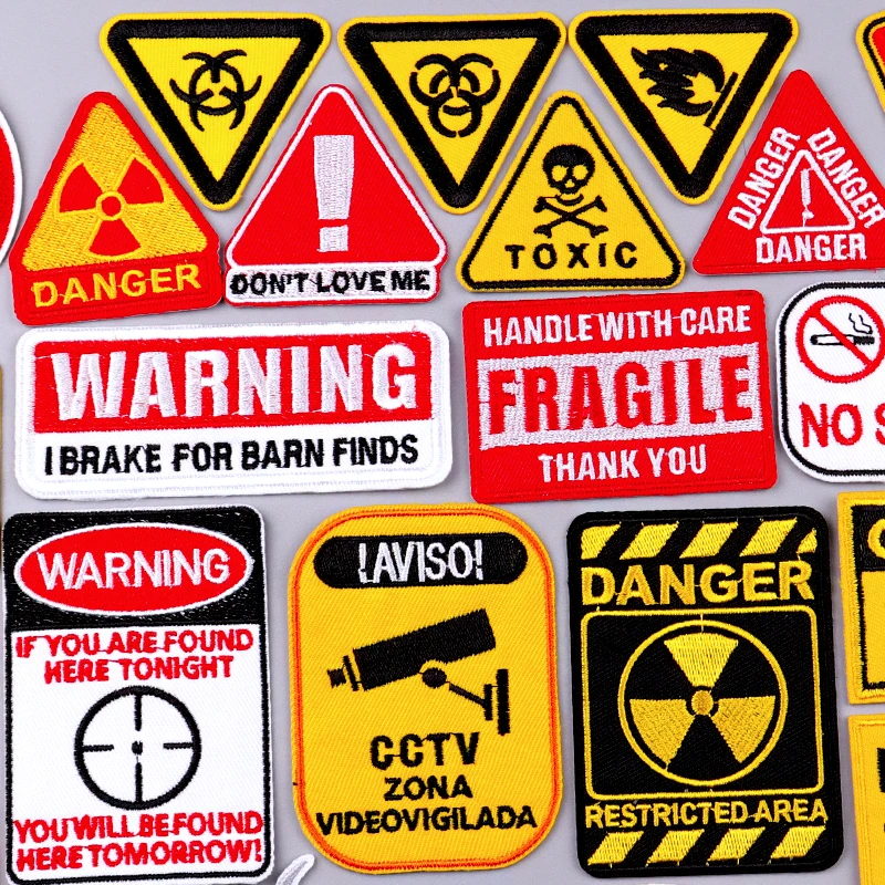 Warning-Signage-Patch-Iron-On-Patches-For-Clothing-Danger-Warning-Sign ...