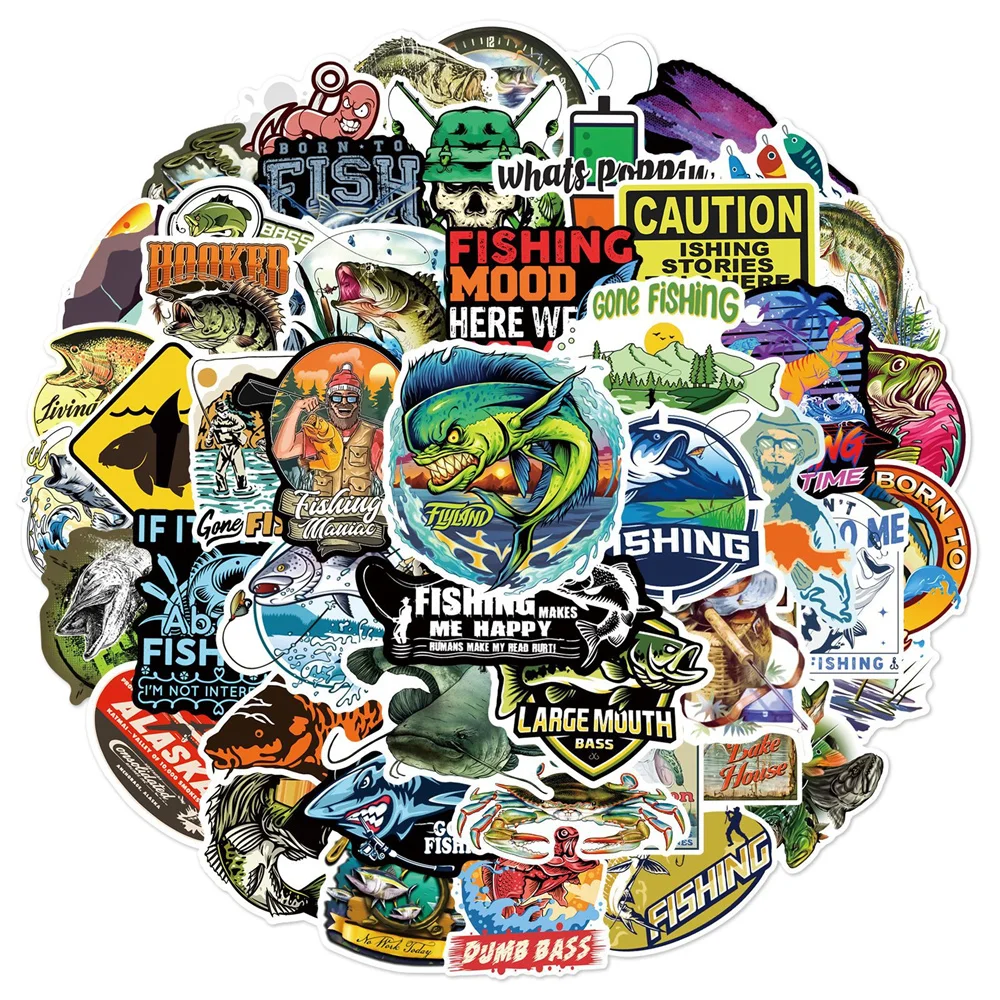 50pcs-Cartoon-Fishing-Gear-Outdoor-Fishing-Stickers-For-Motorcycle ...