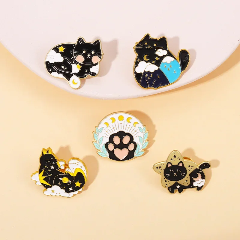 5-Pcs-Cute-Black-Cat-Lapel-Pin-Metal-Badge-Animals-Brooches-for-Women ...