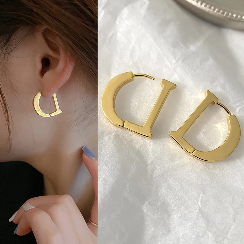 Fashion Stainless Steel Letter D Hoop Earrings For Women Men Simple ...