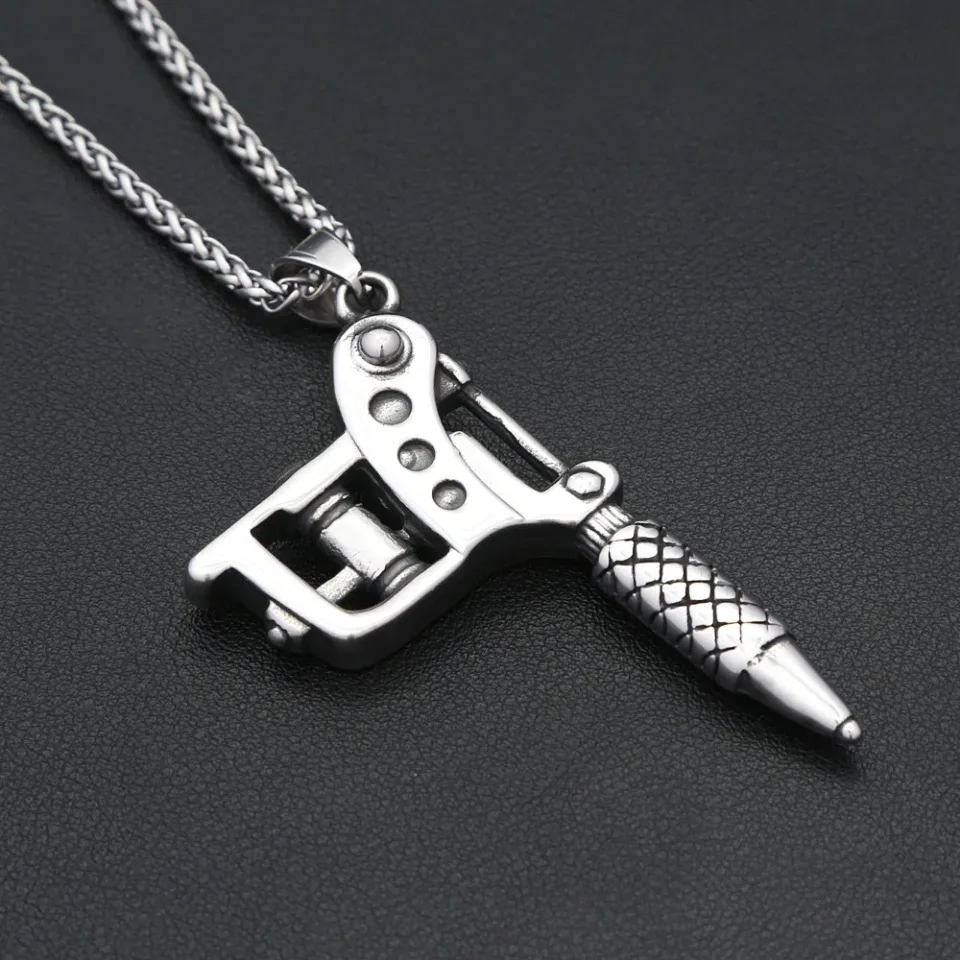 Vintage Stainless Steel Tattoo Machine Tool Pendant Necklace For Men ...