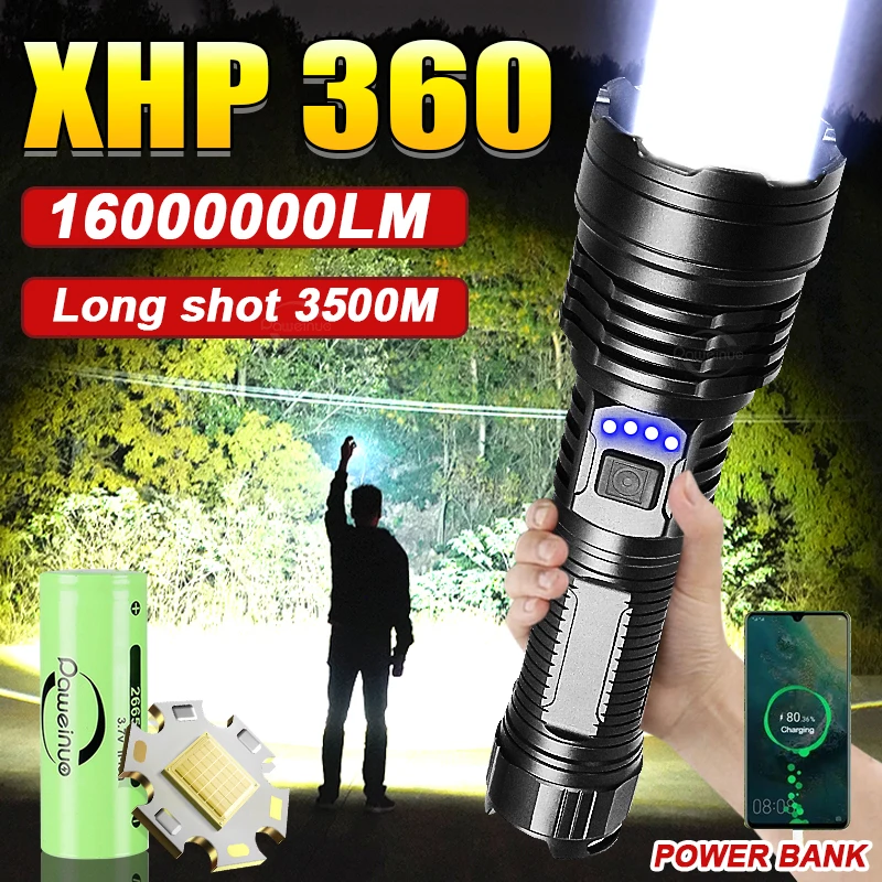 Ultra-Powerful-XHP360-Led-Flashlight-High-power-rechargeable-led ...